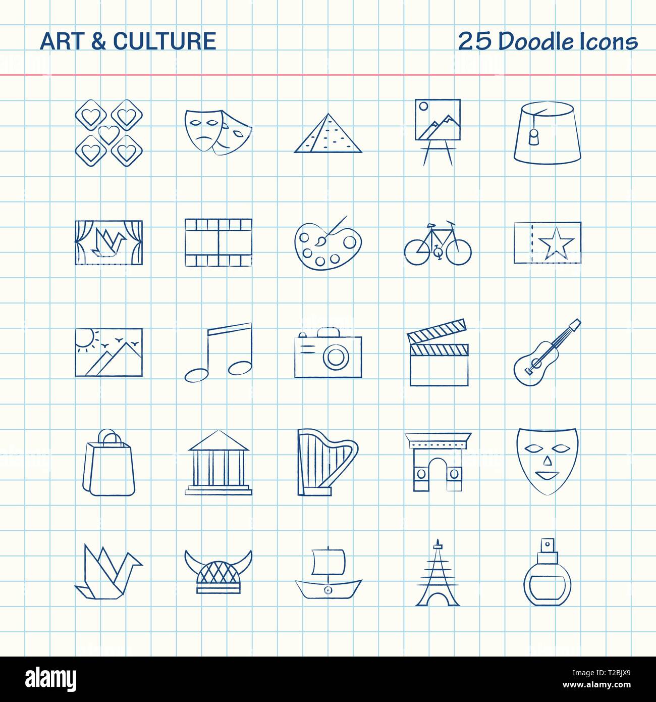 Art and Culture 25 Doodle Icons. Hand Drawn Business Icon set Stock ...
