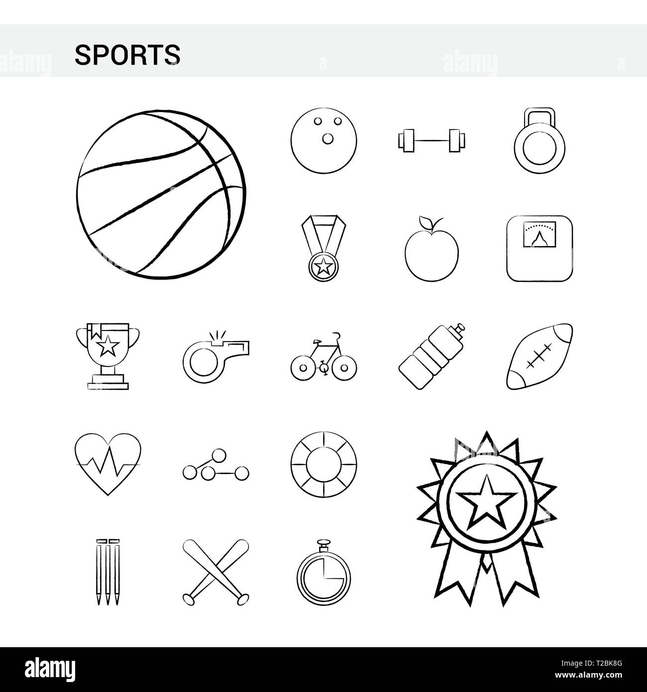 Sports hand drawn Icon set style, isolated on white background ...