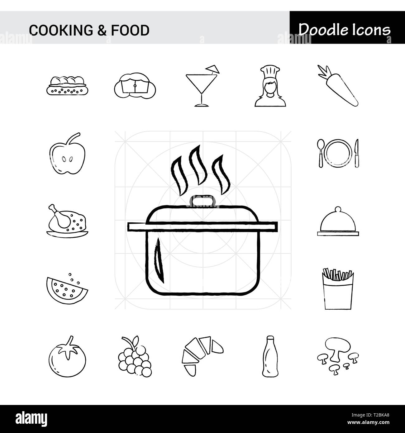 Set of 17 Cooking and Food hand-drawn icon set Stock Vector Image & Art ...