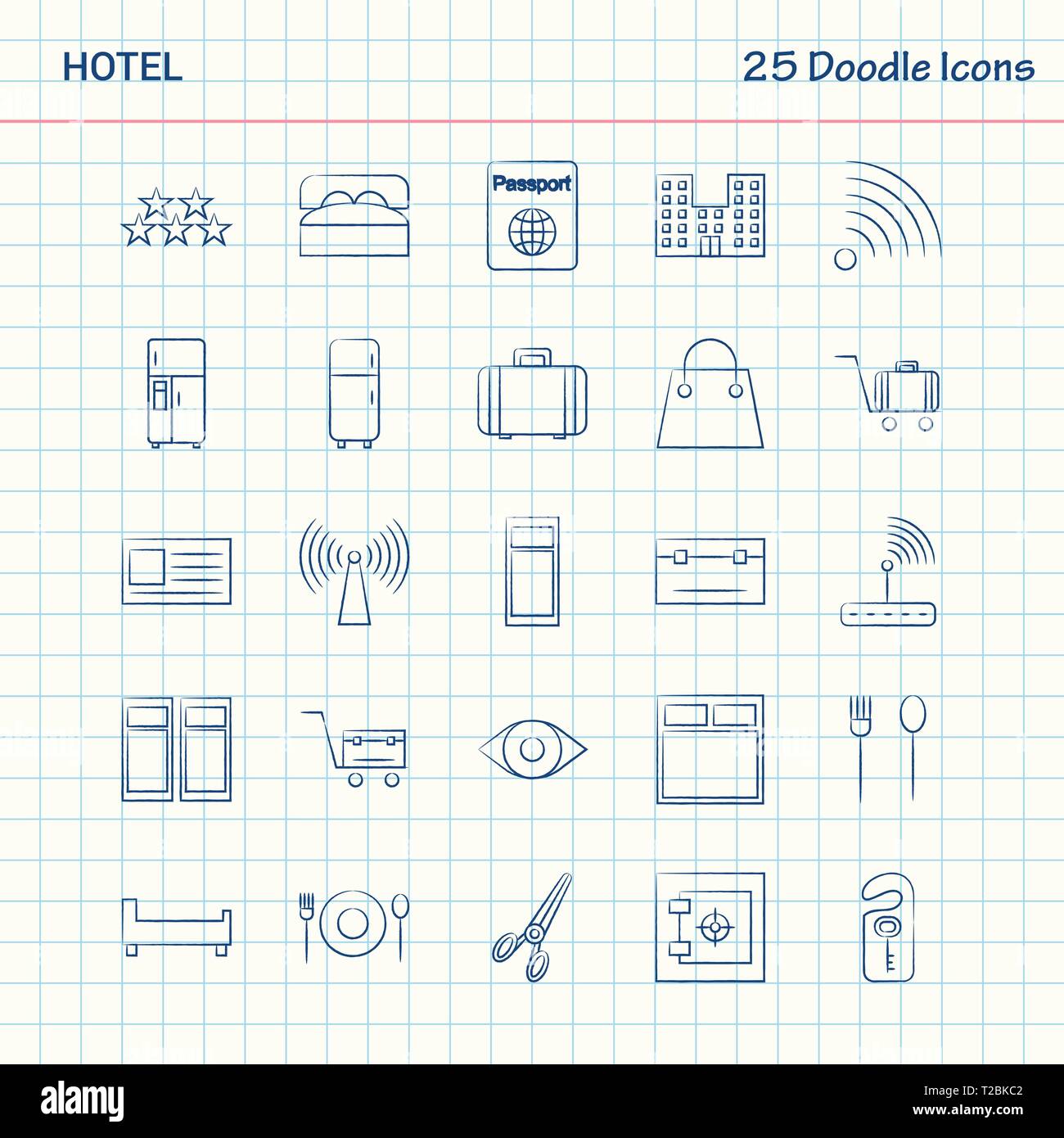 Hotel 25 Doodle Icons. Hand Drawn Business Icon set Stock Vector Image ...