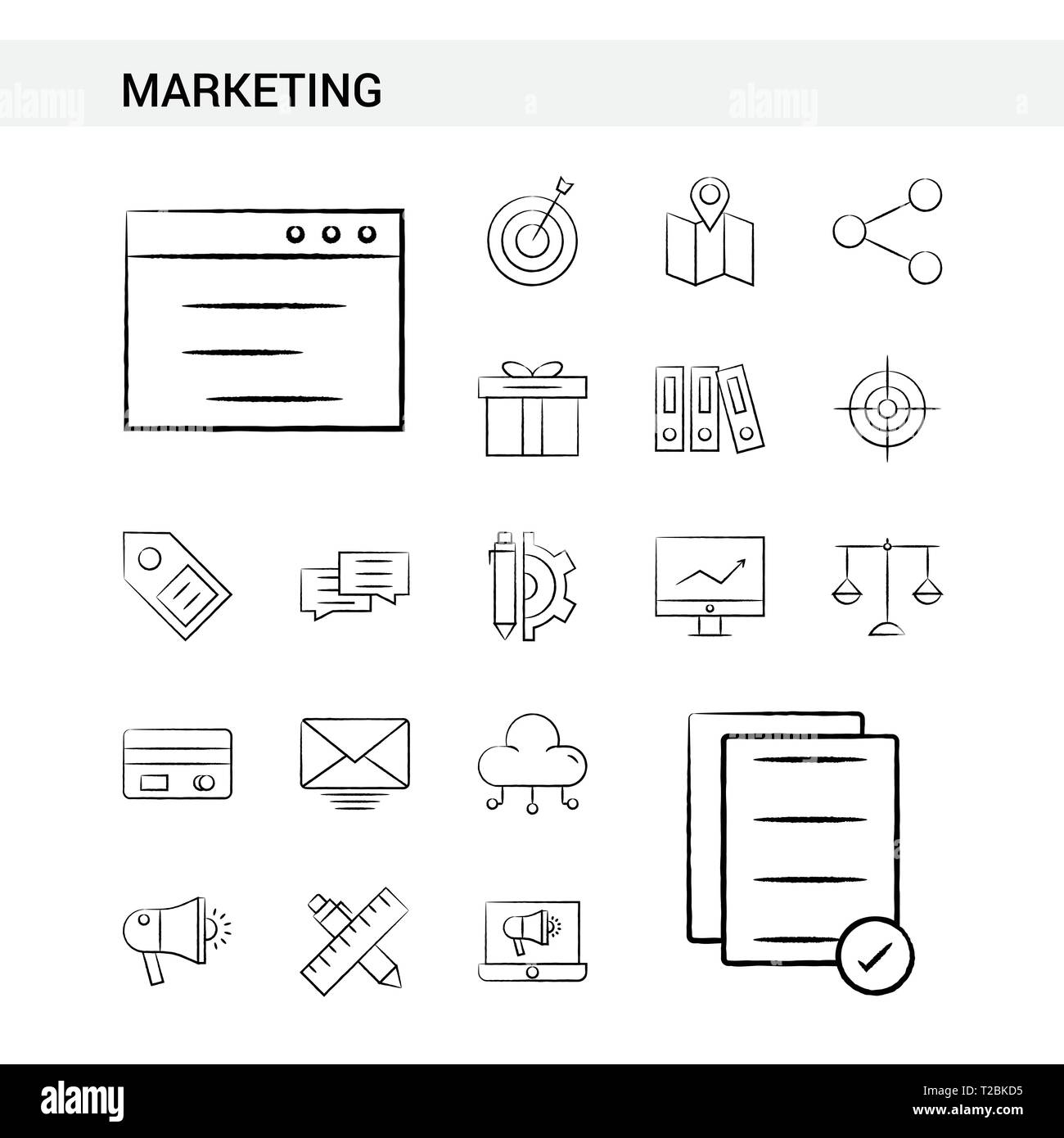 Marketing hand drawn Icon set style, isolated on white background ...