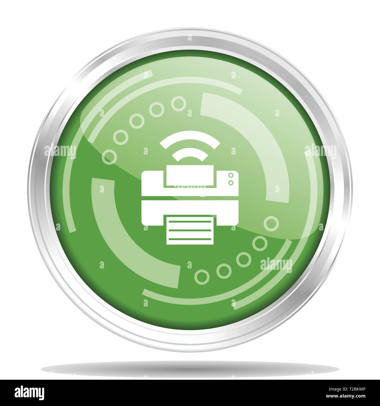 Printer silver metallic chrome border round web icon, vector ...