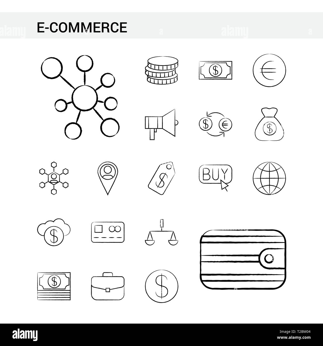 E-Commerce hand drawn Icon set style, isolated on white background ...