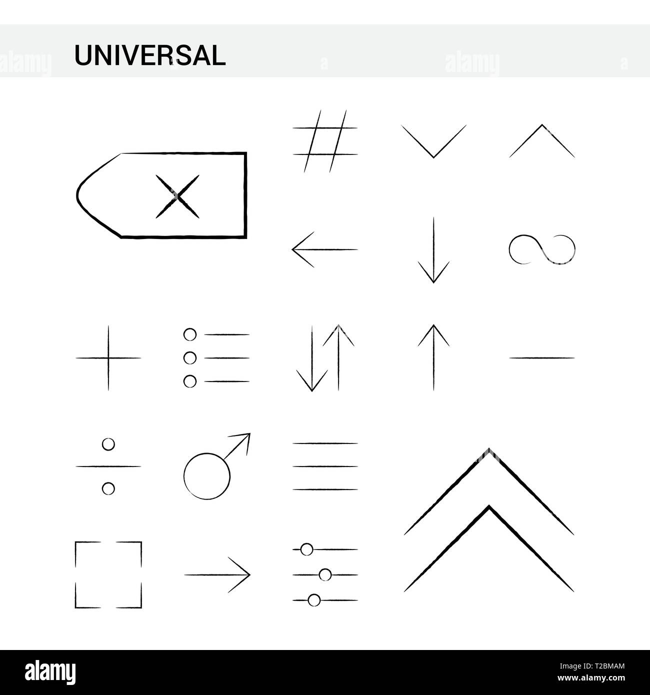Universal hand drawn Icon set style, isolated on white background ...