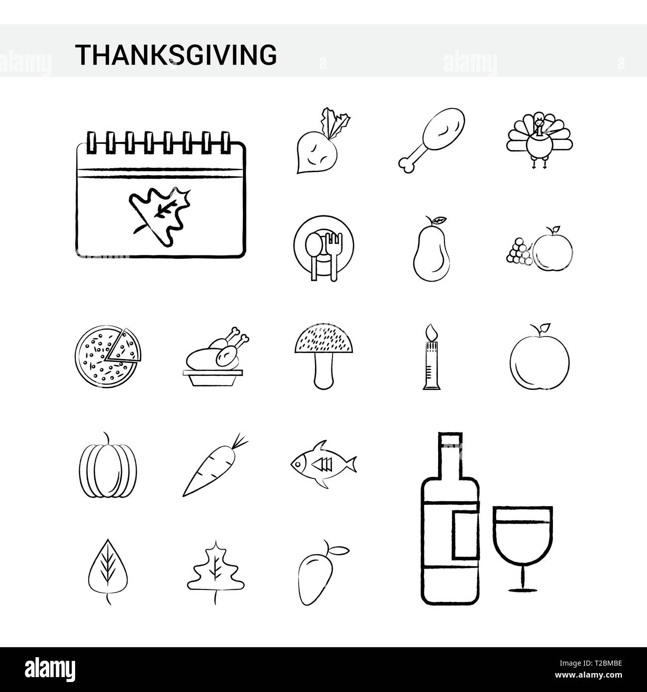 Thanksgiving hand drawn Icon set style, isolated on white background ...