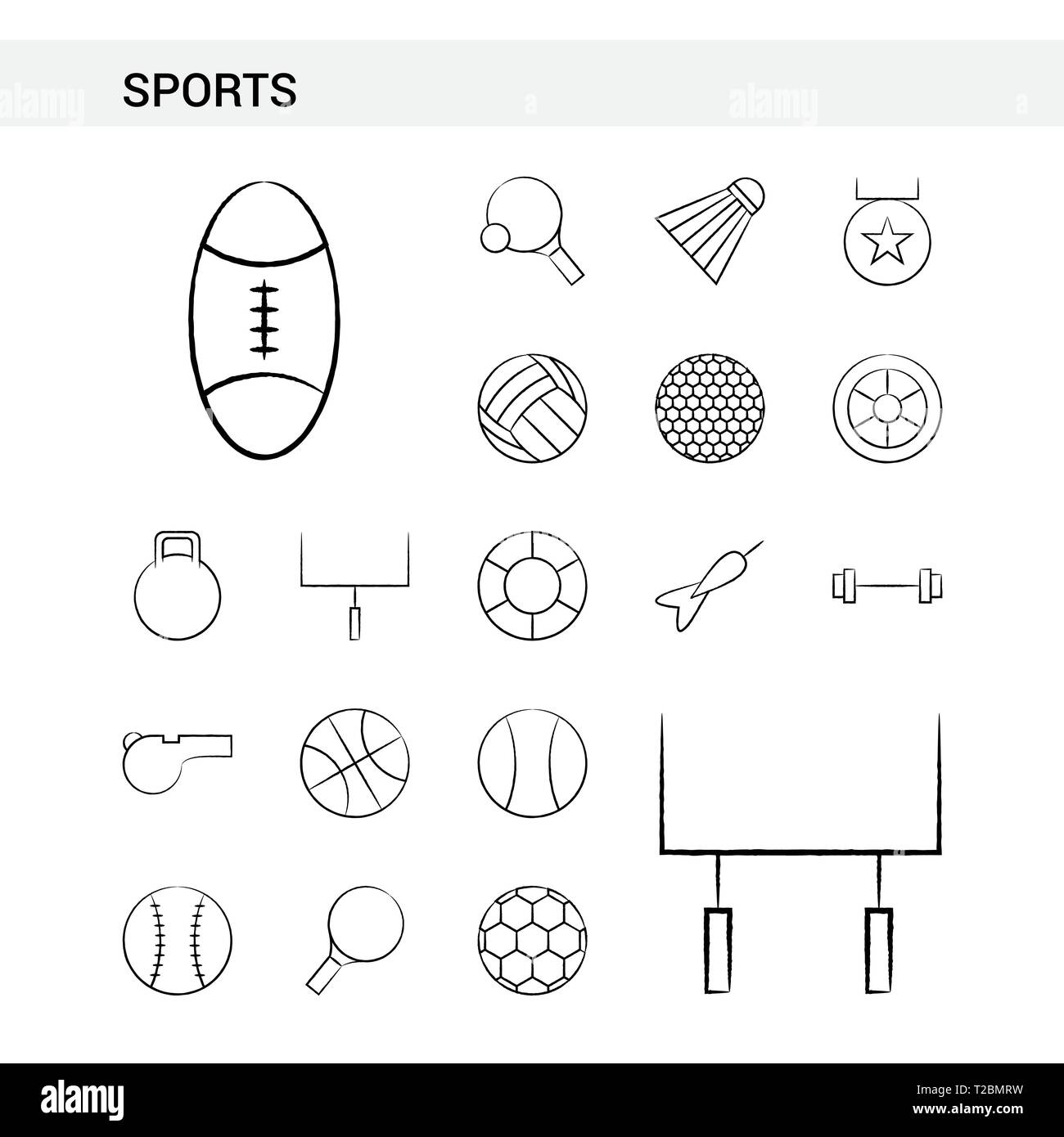 Sports hand drawn Icon set style, isolated on white background ...