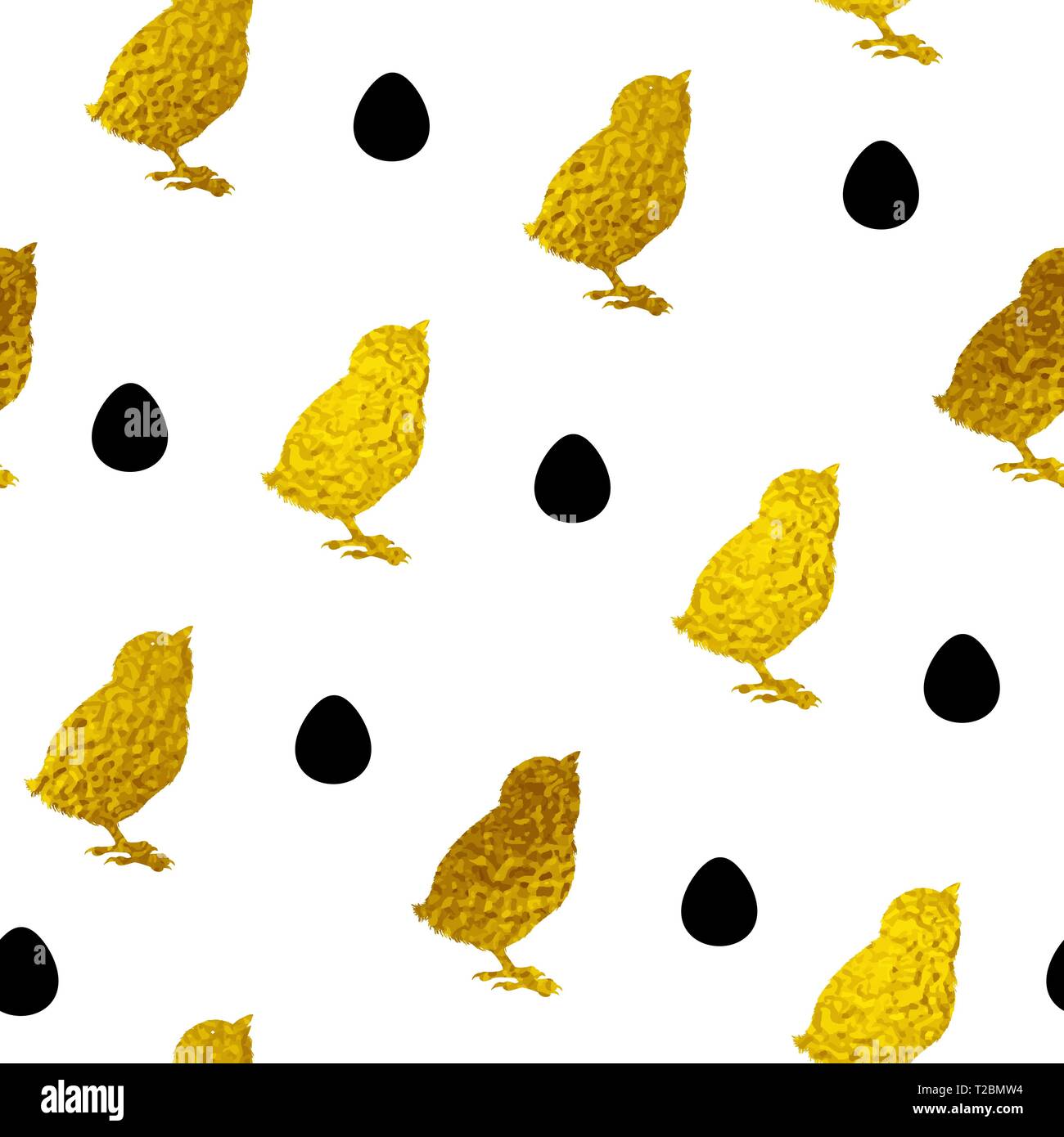 Easter seamless pattern with golden chicken and eggs. Vector ...