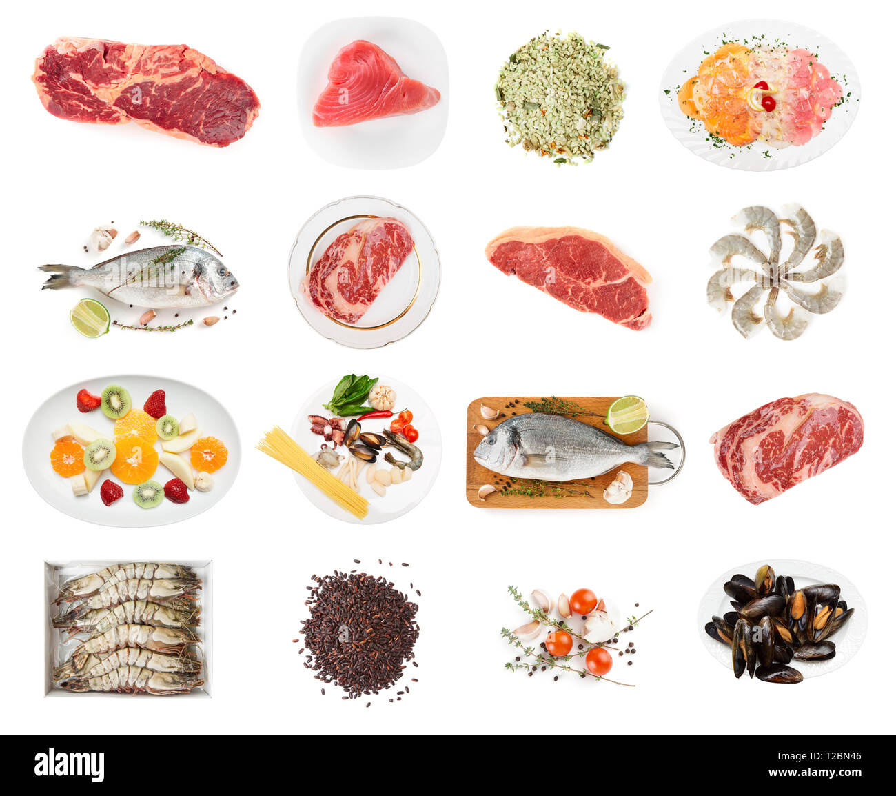 Set of raw foods isolated on white background Stock Photo - Alamy