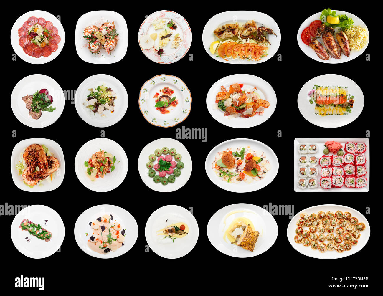 Set of various appetizers on black background Stock Photo - Alamy