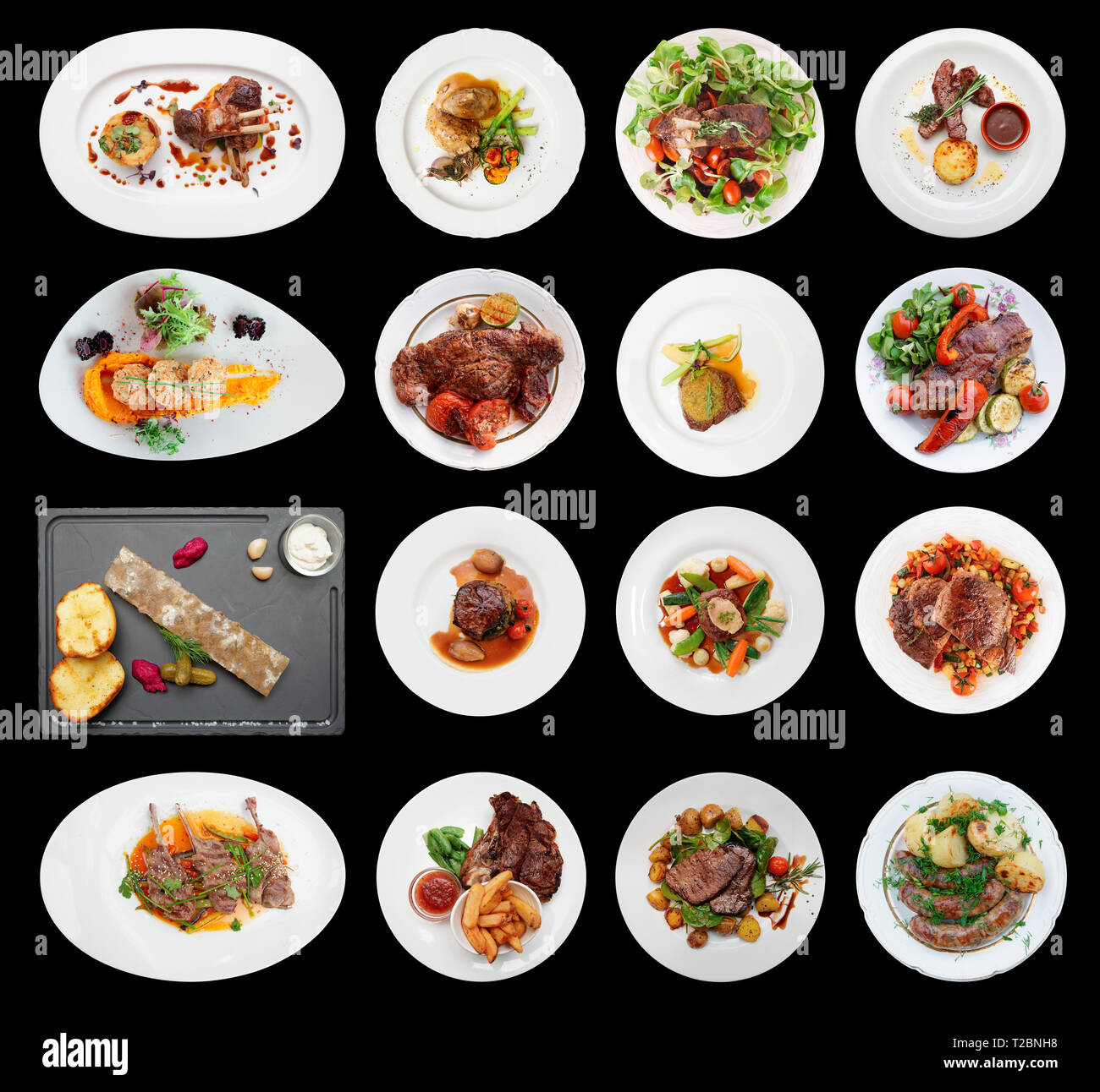 Set of main meat dishes isolated on black background Stock Photo - Alamy