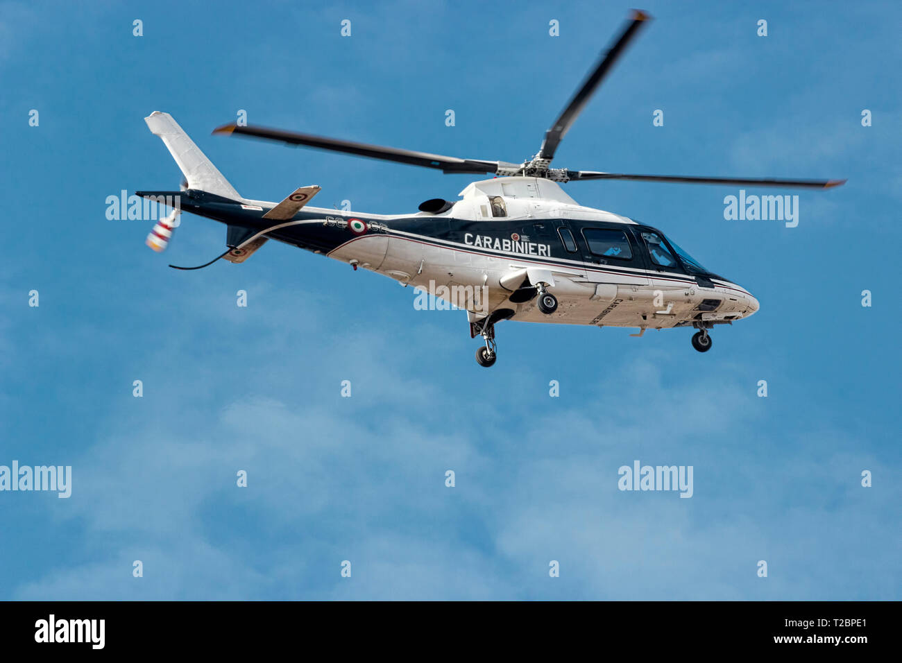 Rome, Italy 02/26/2019 Italian carabinieri helicopter in flight patrol ...