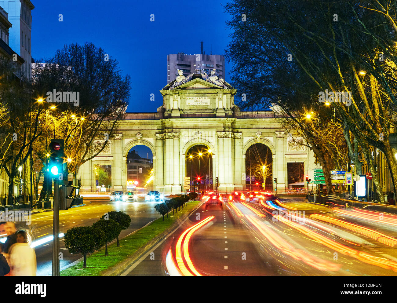 The Alcala arch (Puerta de Alcala) iconic door in the city of Madrid ...