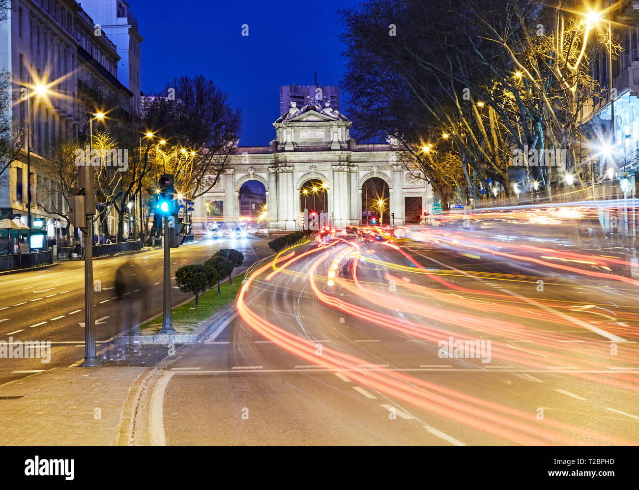 The Alcala arch (Puerta de Alcala) iconic door in the city of Madrid ...
