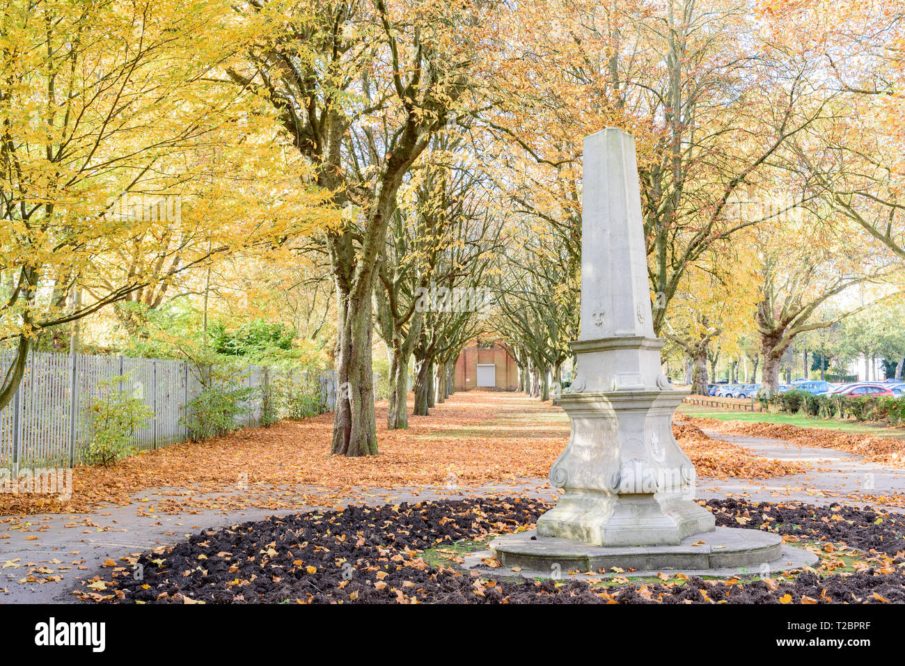 Monument, lines of autumnal trees with colourful leaves, between Cannon ...