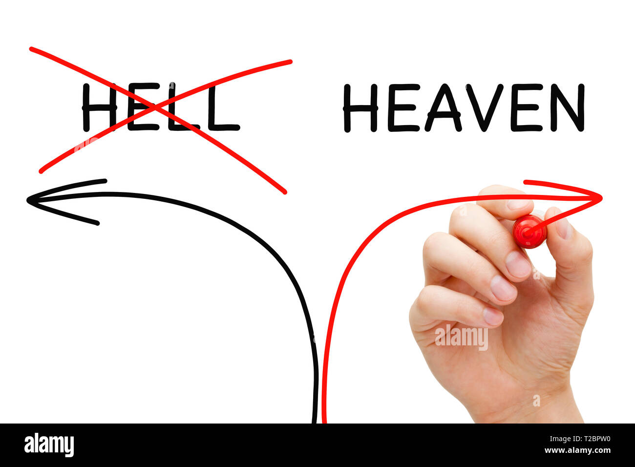 Hand drawing Heaven or Hell arrows concept with marker on transparent ...