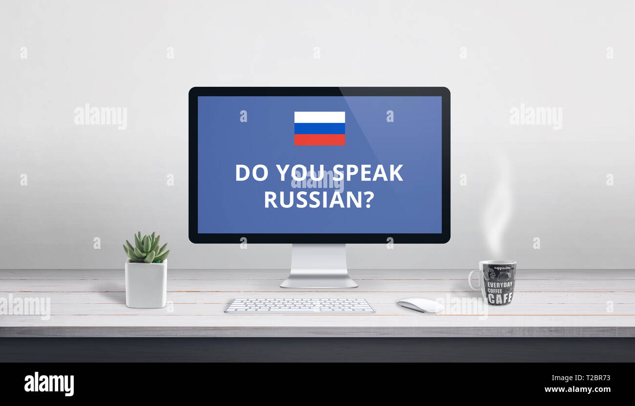 Do you speak Russian on computer display. Online lessons, study concept ...