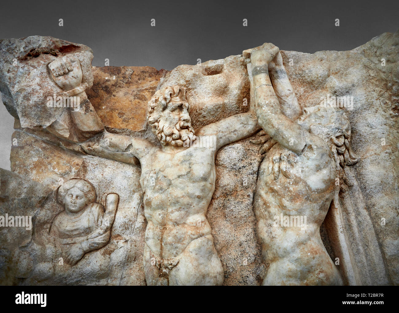 Close up of a Roman Sebasteion relief sculpture of Zeus and Prometheus ...