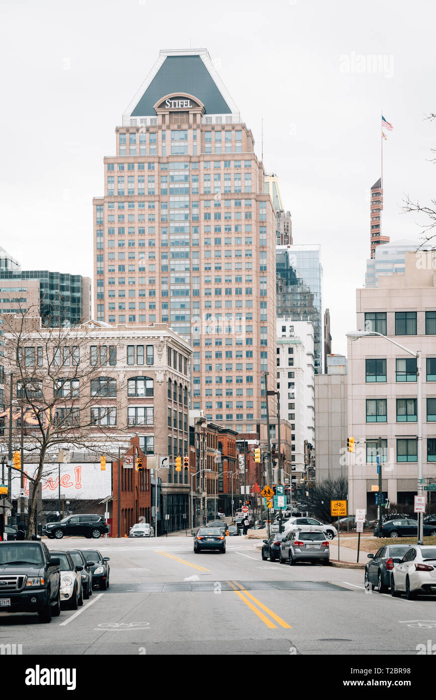 Baltimore Street and buildings in downtown Baltimore, Maryland Stock ...