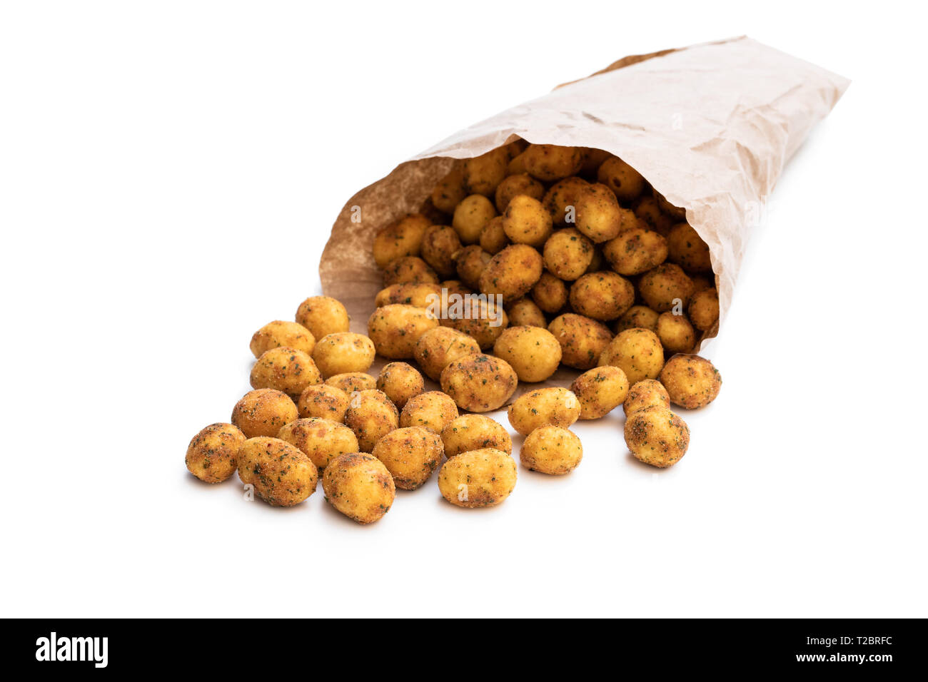 Crispy chilli peanuts snacks paper bag isolated on white Stock Photo ...