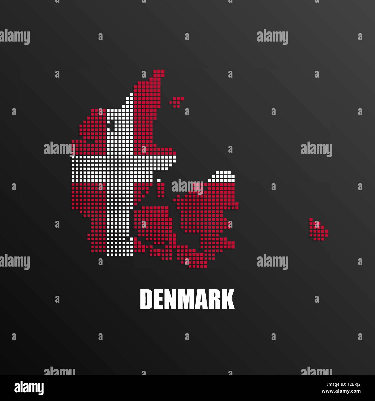 Vector illustration of abstract halftone map of Denmark made of square pixels with Danish ...