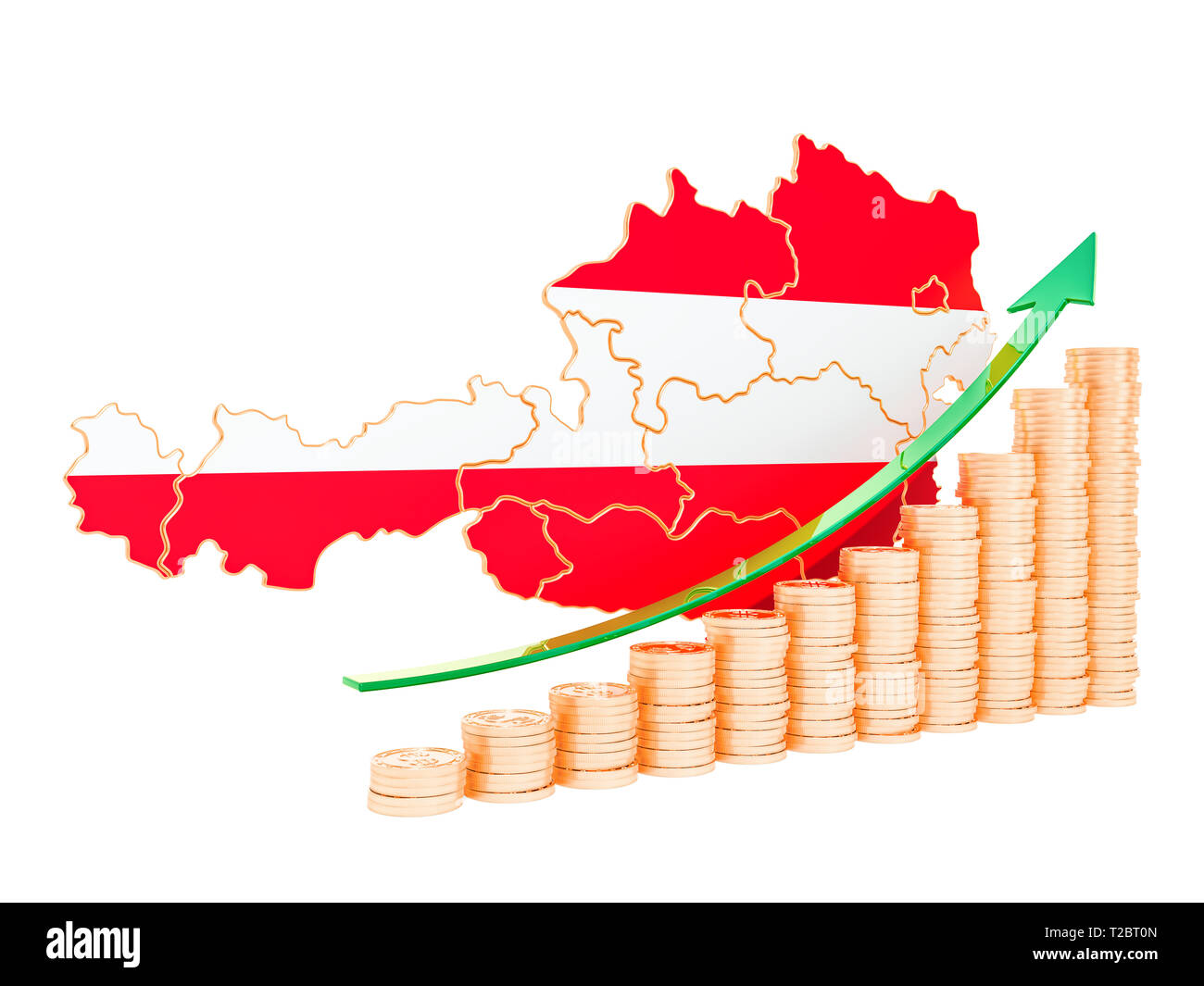 Economic growth in Austria concept, 3D rendering isolated on white ...