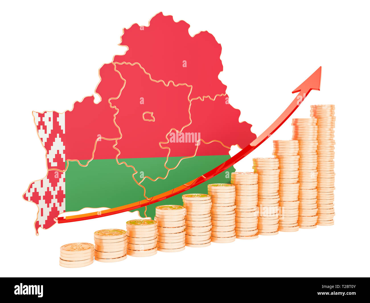 Economic growth in Belarus concept, 3D rendering isolated on white ...