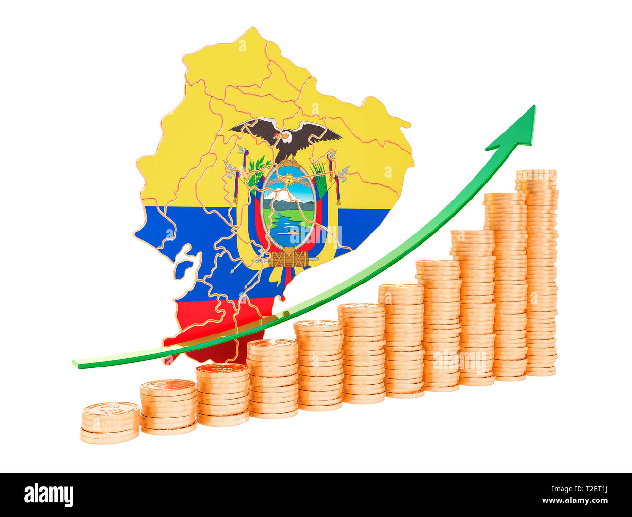 Economic growth in Ecuador concept, 3D rendering isolated on white ...
