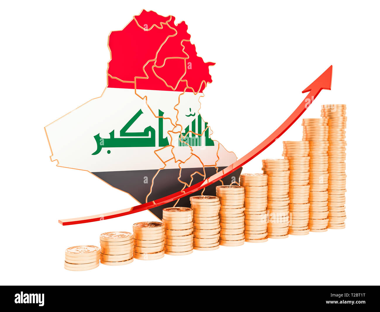 Economic growth in Iraq concept, 3D rendering isolated on white ...