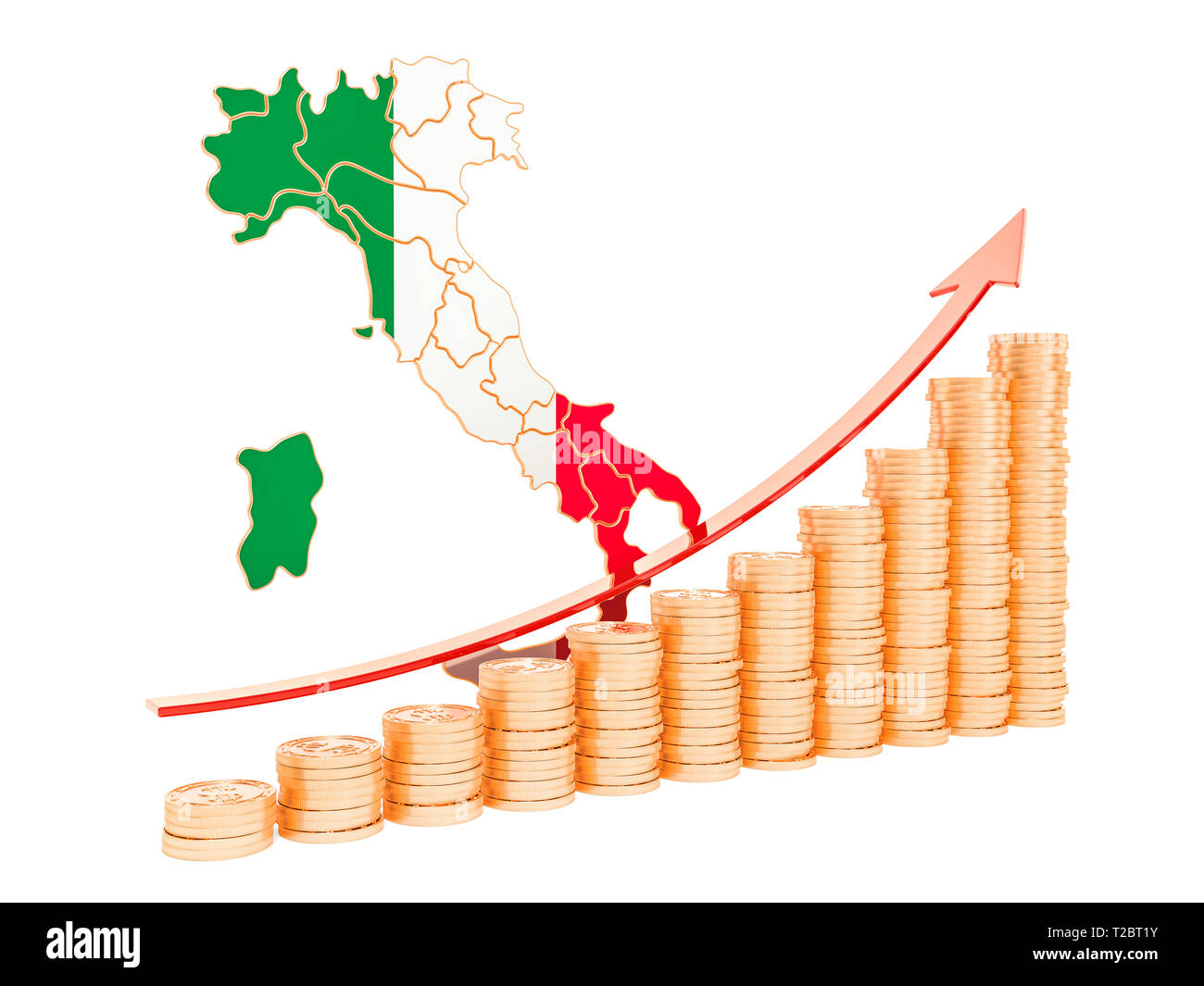 Economic growth in Italy concept, 3D rendering isolated on white ...