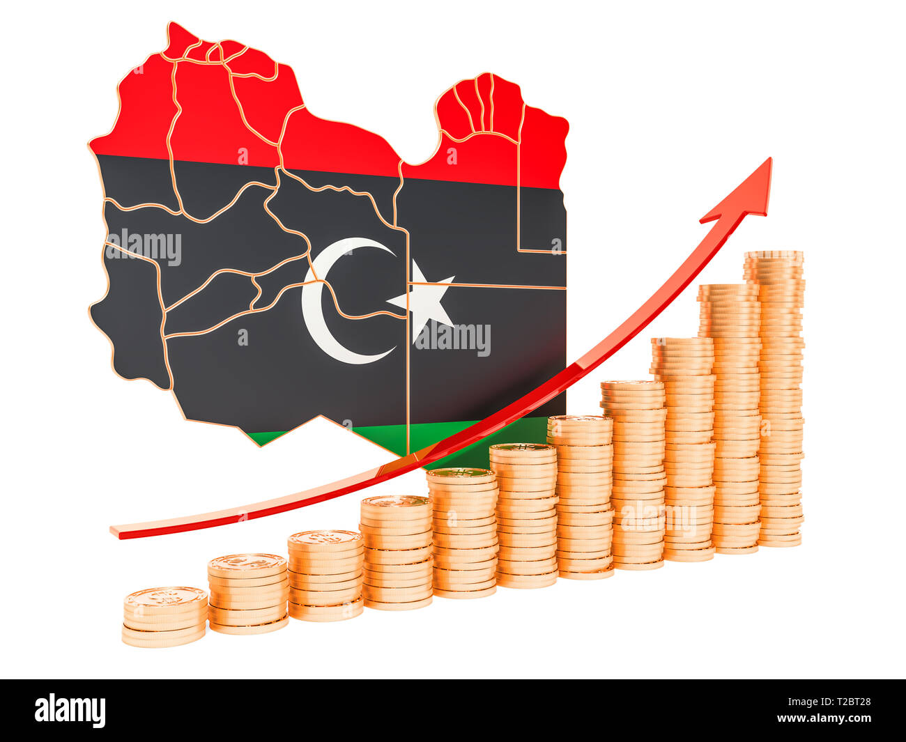 Economic growth in Libya concept, 3D rendering isolated on white ...