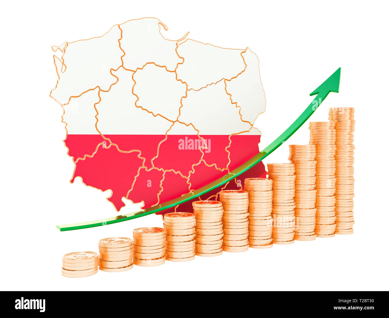 Economic growth in Poland concept, 3D rendering isolated on white ...