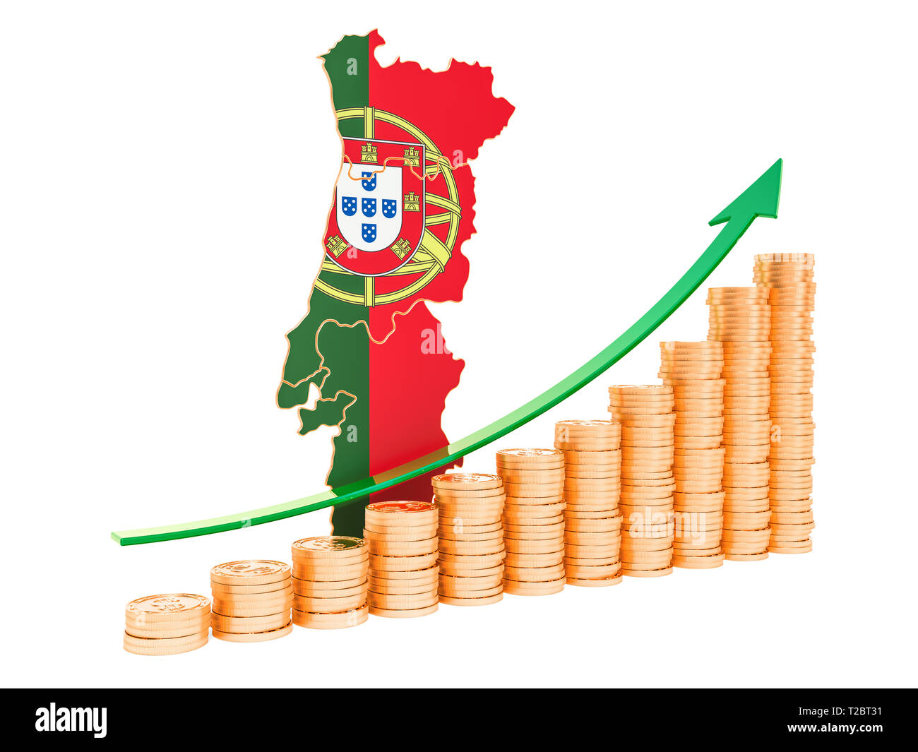 Economic growth in Portugal concept, 3D rendering isolated on white ...