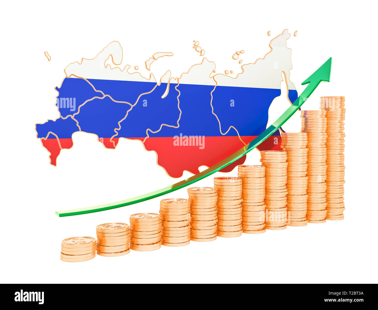 Economic growth in Russia concept, 3D rendering isolated on white ...