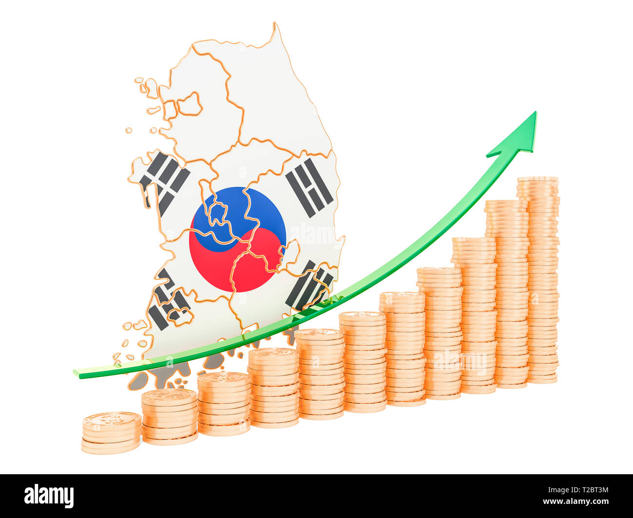 Economic growth in South Korea concept, 3D rendering isolated on white ...