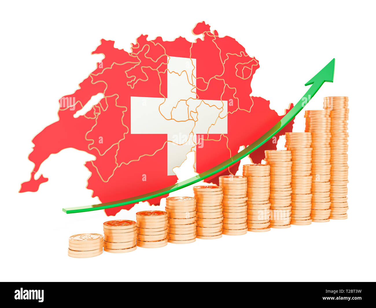 Economic growth in Switzerland concept, 3D rendering isolated on white ...