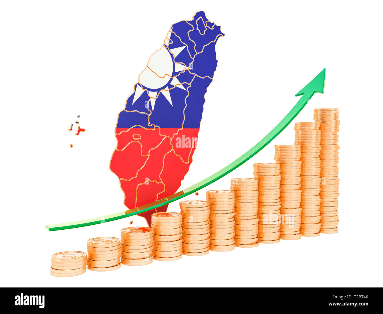 Economic growth in Taiwan concept, 3D rendering isolated on white ...