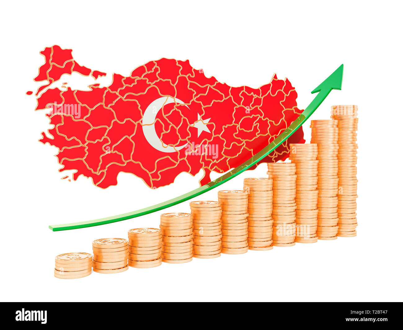 Economic growth in Turkey concept, 3D rendering isolated on white ...