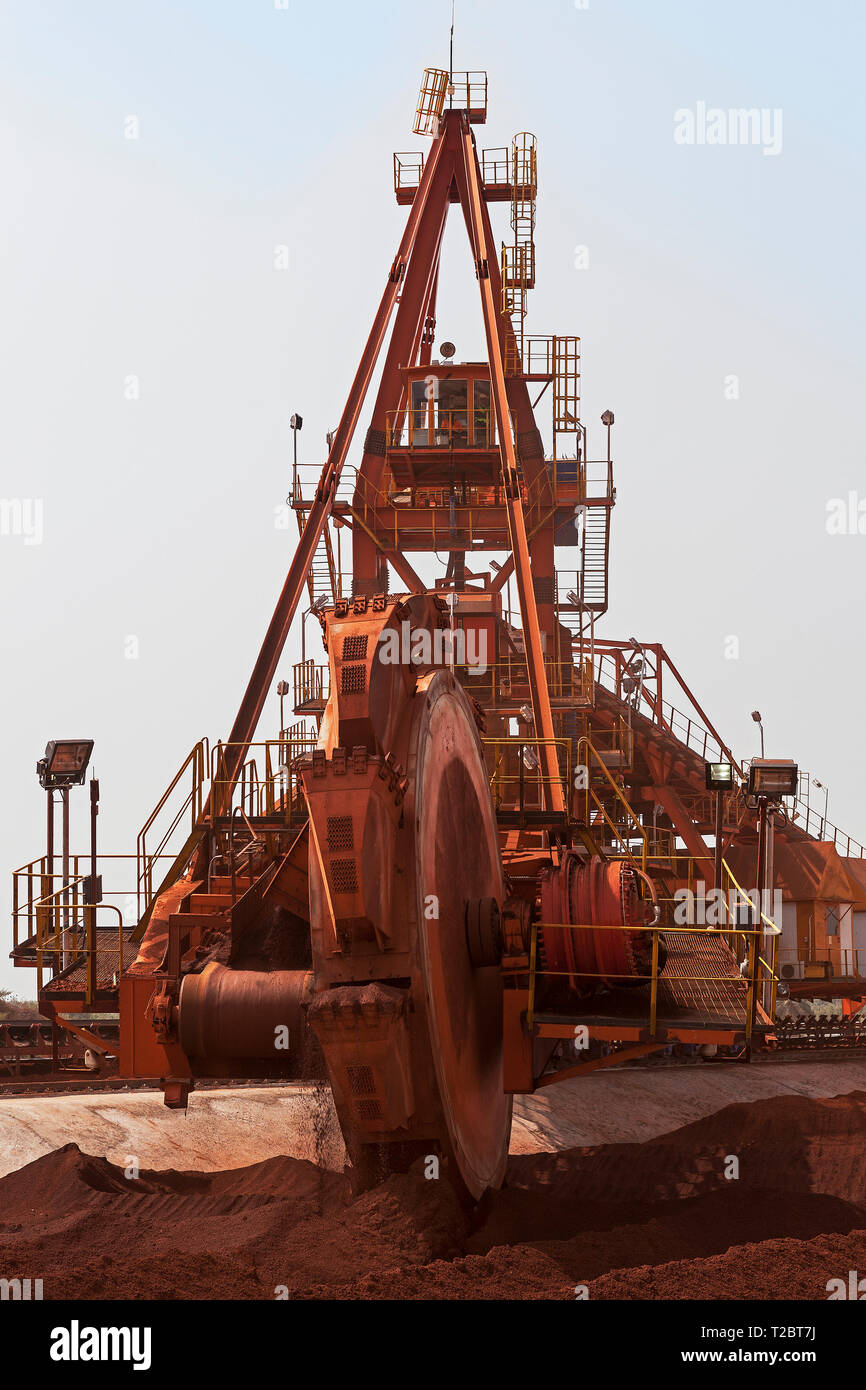 Port operations for managing and transporting iron ore. Bucket wheel of ...