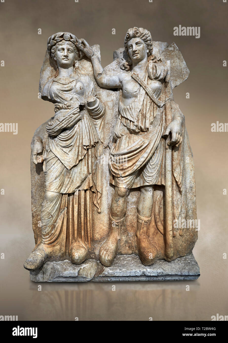 Roman Sebasteion relief sculpture of Aphrodite crowned by Andreia ...