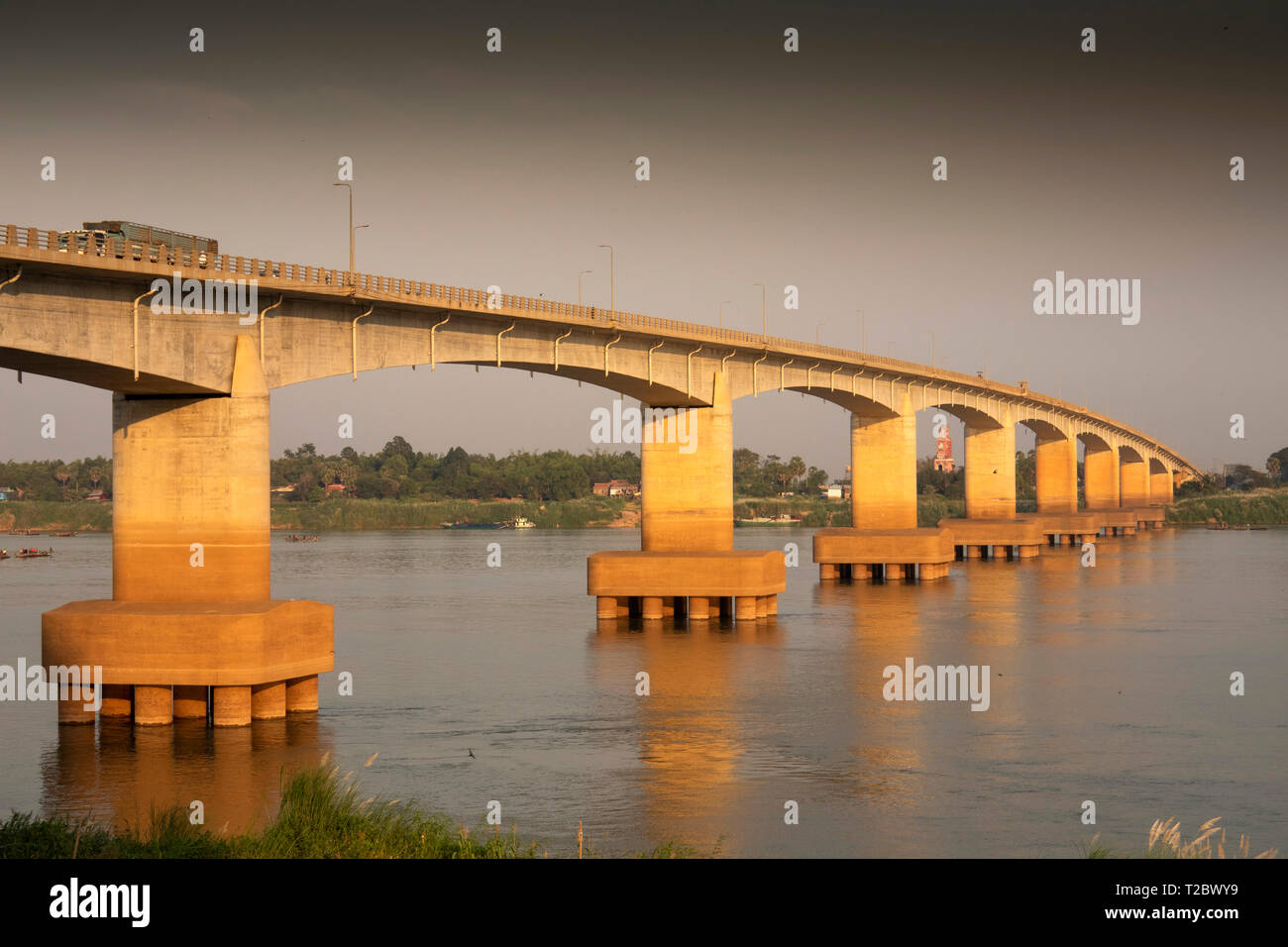 Cambodia, Kampong (Kompong) Cham, Kizuna Bridge carrying Highway 7 ...