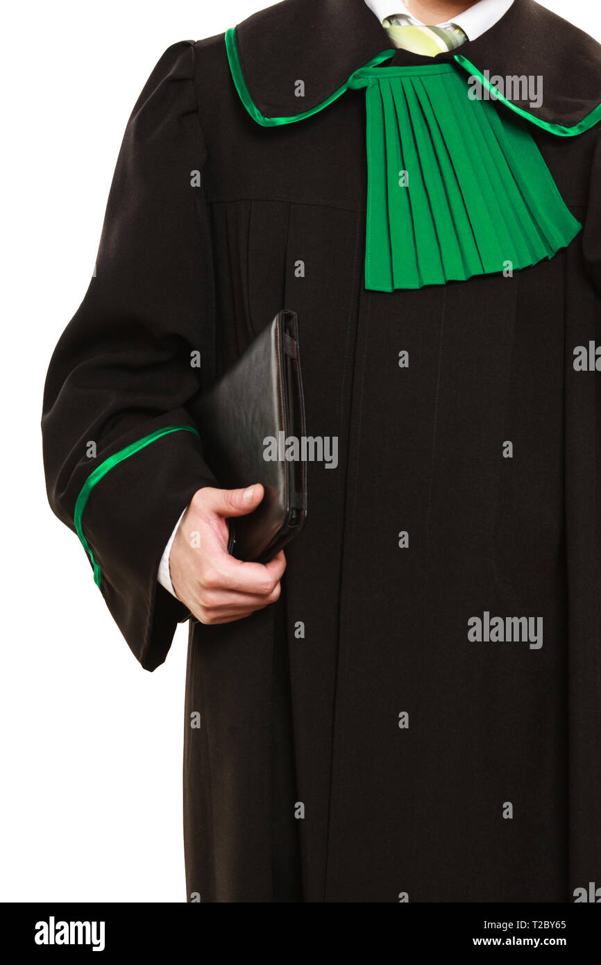 Technology and law career. Lawyer wear polish toga hold tablet portable ...