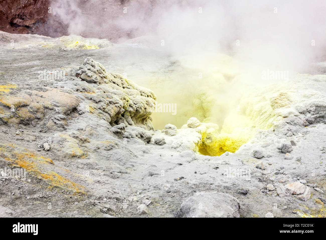 Steaming, sulfuric, active fumaroles near Volcano Mutnovsky, Kamchatka ...