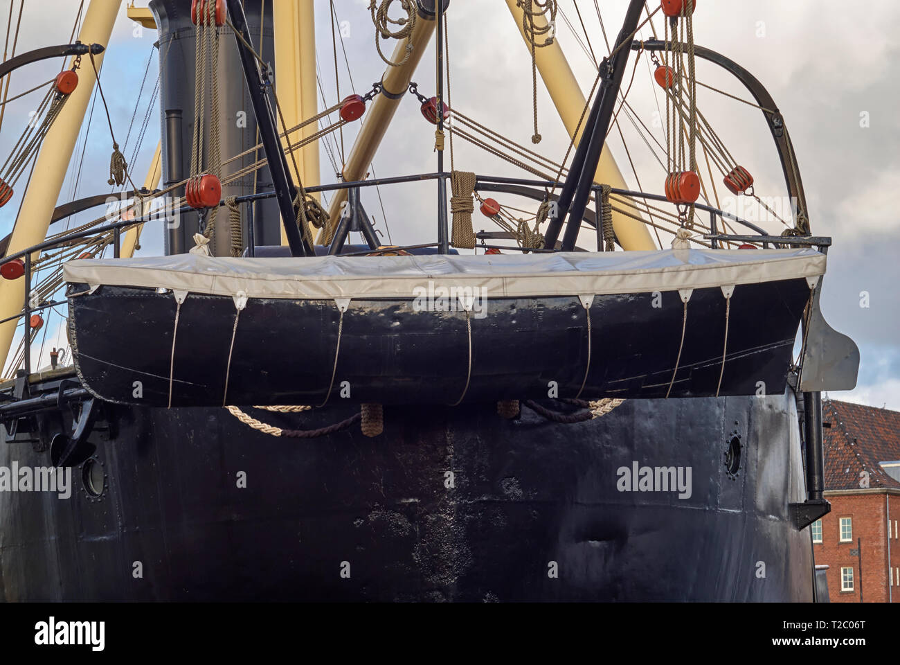 The Ships Tender and Lifeboat in the Davits of the stern of the Dutch ...