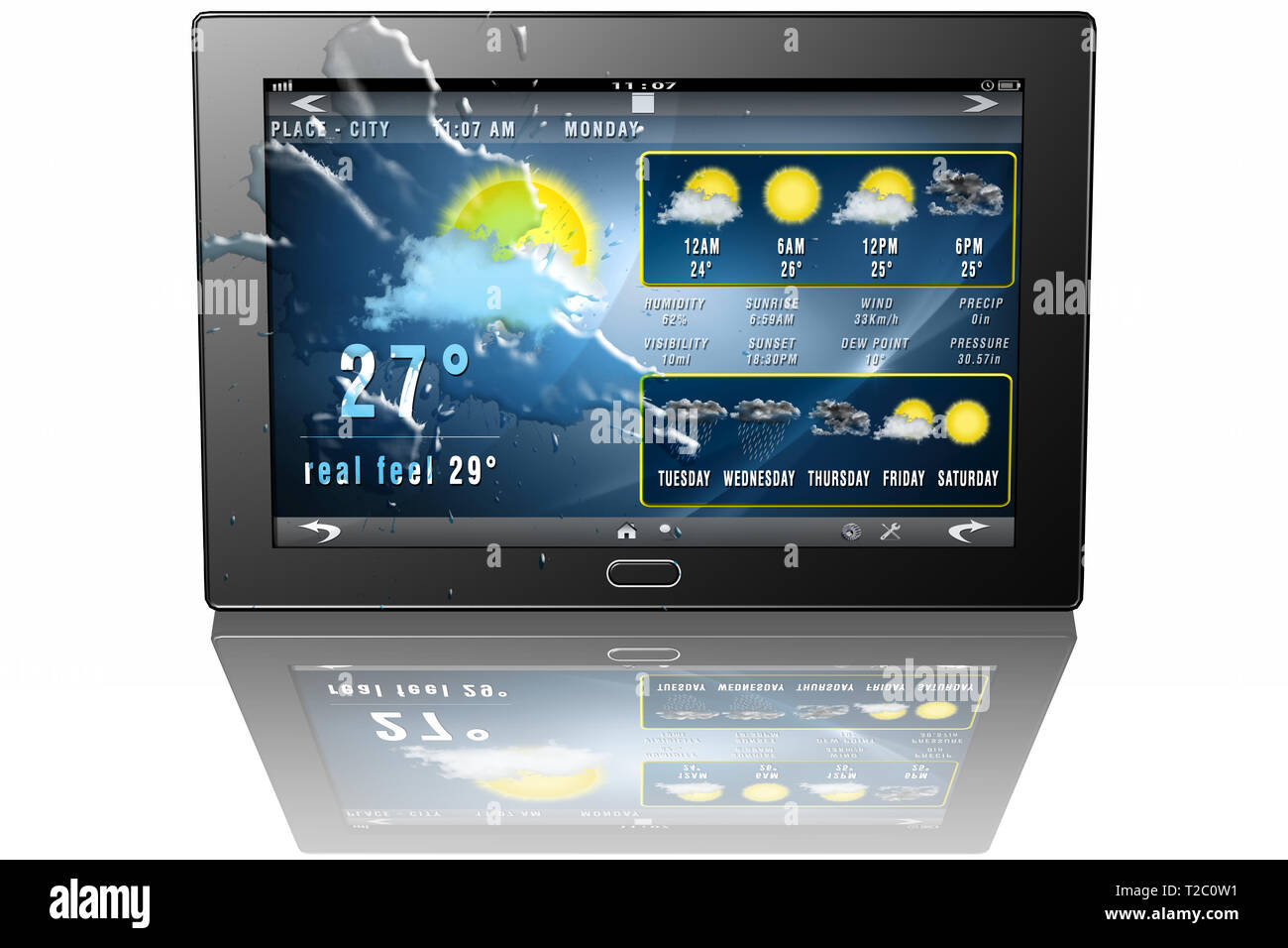 3D illustration. Tablet weather application. Isolated on white ...