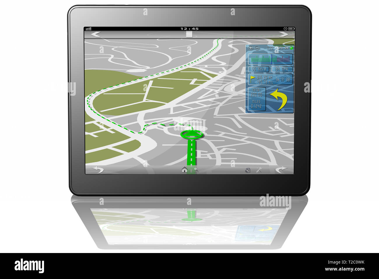3D illustration. Tablet with navigation system application. Isolated on ...
