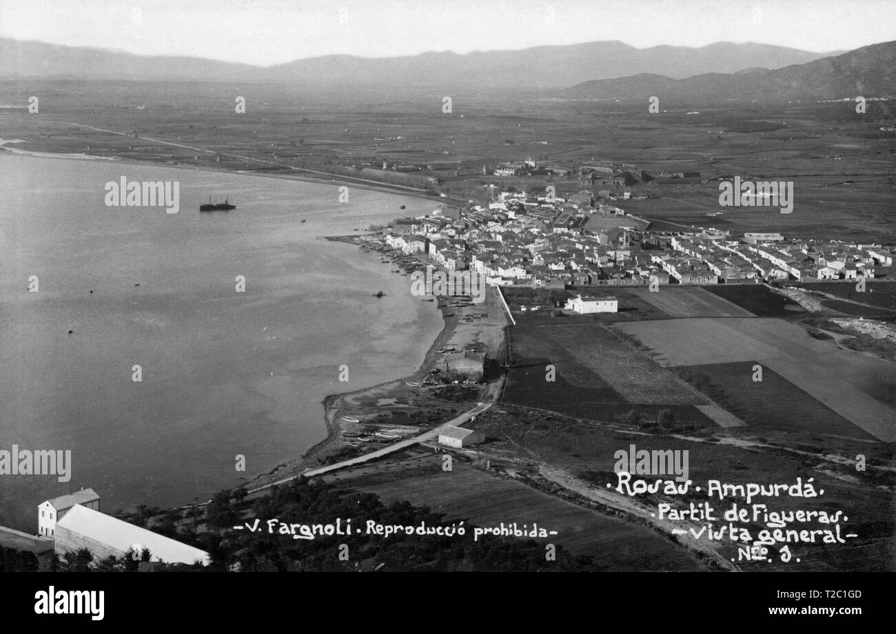 Tarjeta postal de Roses, vista general de la bahía. Fotografía de ...