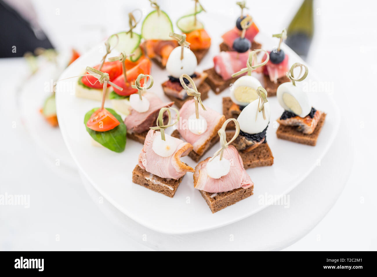 Buffet table. Assortment of canapes. Banquet service in restaurant ...