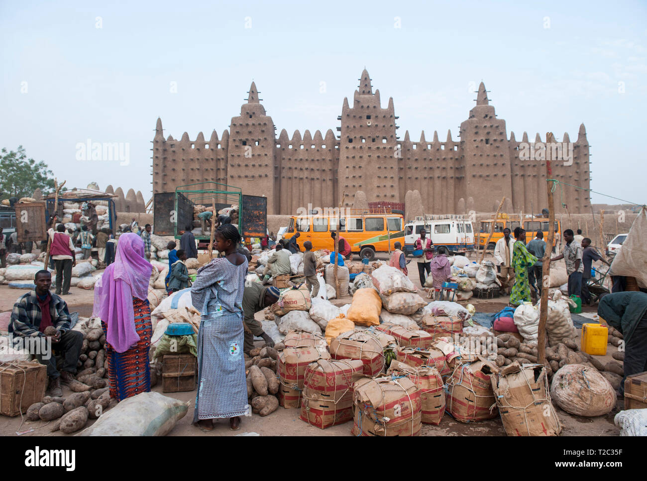MALI Djenne , market infront of Grand Mosque, built from clay is a ...