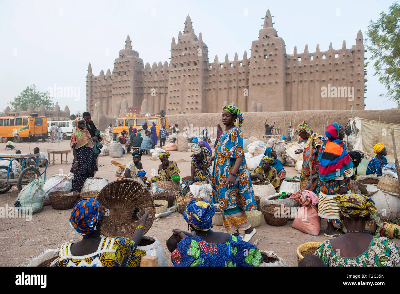 MALI Djenne , market infront of Grand Mosque, built from clay is a ...