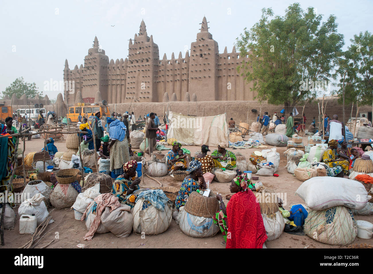 MALI Djenne , market infront of Grand Mosque, built from clay is a ...